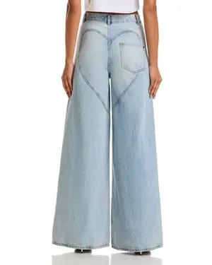 AREA Wide-leg Denim Jeans With Crystal Slits