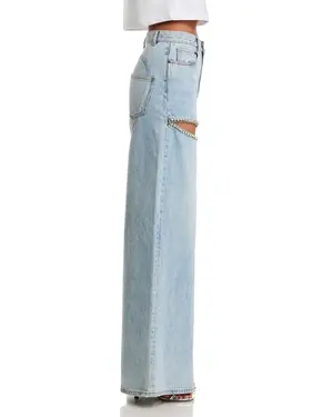 AREA Wide-leg Denim Jeans With Crystal Slits