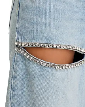 AREA Wide-leg Denim Jeans With Crystal Slits