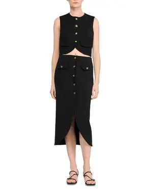 Sandro Buttoned Midi Skirt