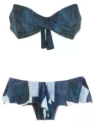 AMIR SLAMA Patchwork Bandeau Bikini Set - Blue