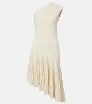 Alaïa Asymmetric Pleated Crêpe Midi Dress - Beige