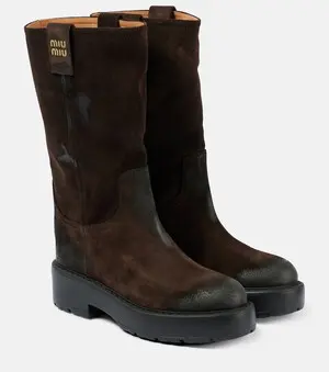 Miu Miu Logo Suede Ankle Boots - Brown
