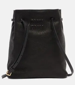 Miu Miu Logo Leather Bucket Bag - Black