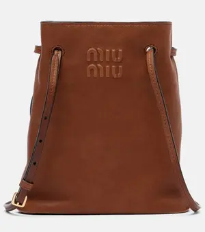 Miu Miu Logo Leather Bucket Bag - Brown