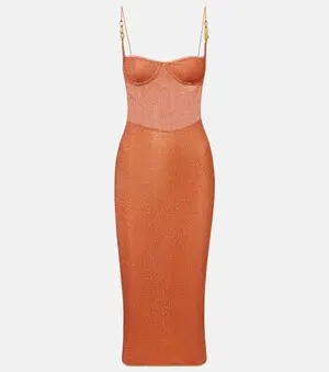 Oseree Lumière Open-back Midi Dress - Orange