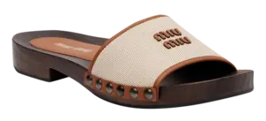Miu Miu Logo Leather-Trimmed Canvas Clogs Beige