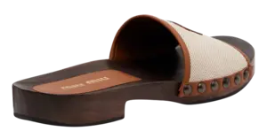 Miu Miu Logo Leather-trimmed Canvas Clogs - Beige