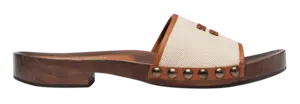 Miu Miu Logo Leather-trimmed Canvas Clogs - Beige