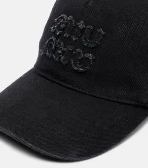 Miu Miu Logo Denim Baseball Cap - Black