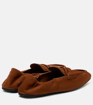 Miu Miu Ruched Logo Suede Loafers - Brown