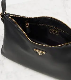 Prada Large Leather Shoulder Bag - Black