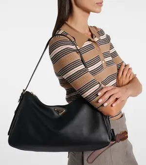 Prada Aimée Large Leather Shoulder Bag - Black