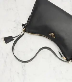 Prada Aimée Large Leather Shoulder Bag - Black