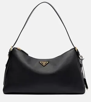 Prada Aimée Large Leather Shoulder Bag - Black