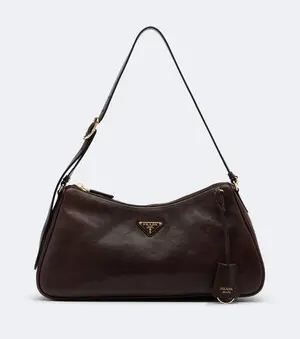 Prada Prada Aimée Large Leather Shoulder Bag Brown