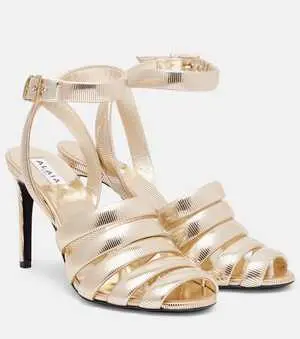 Alaïa Strappy 90 Leather Sandals - Gold