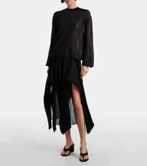 Alaïa Low-rise Georgette Wide-leg Pants - Black