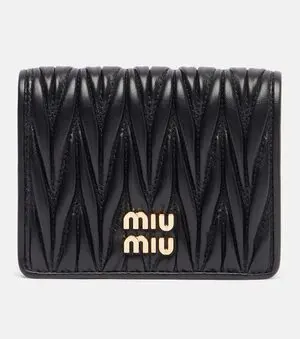 Miu Miu Logo Matelassé Leather Wallet - Black