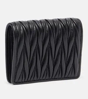 Miu Miu Logo Matelassé Leather Wallet - Black