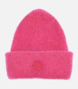 Moncler Logo Wool-blend Beanie - Purple