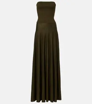 Alaïa Linen-blend Bustier Maxi Dress - Green