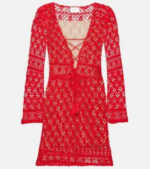 Anna Kosturova Bianca Crochet Cotton Mini Dress - Red