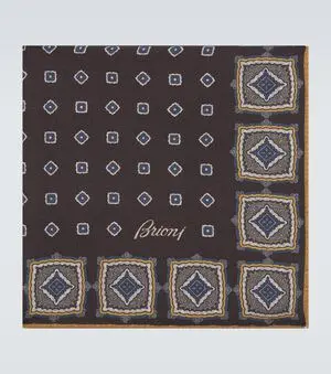 Brioni Brioni Printed Silk Twill Pocket Square Brown