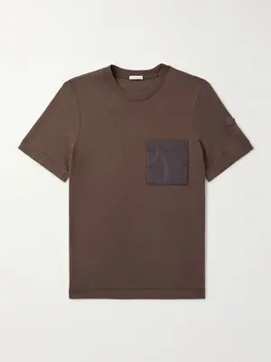Moncler Logo-appliquéd Shell-trimmed Cotton And Cashmere-blend Jersey T-shirt - Brown