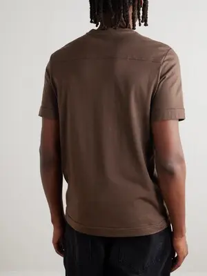 Moncler Logo-appliquéd Shell-trimmed Cotton And Cashmere-blend Jersey T-shirt - Brown