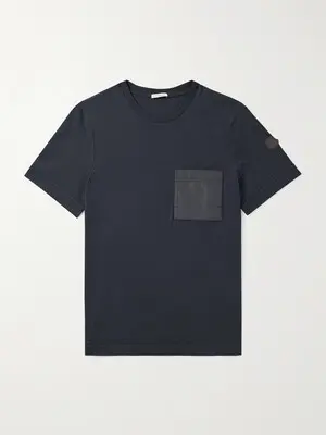 Moncler Logo-appliquéd Shell-trimmed Cotton And Cashmere-blend Jersey T-shirt - Blue