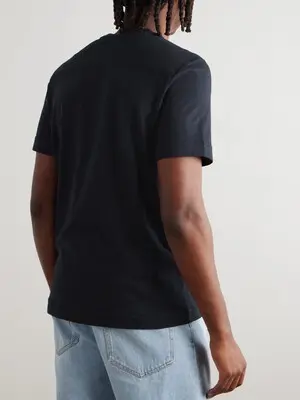 Moncler Logo-appliquéd Shell-trimmed Cotton And Cashmere-blend Jersey T-shirt - Blue