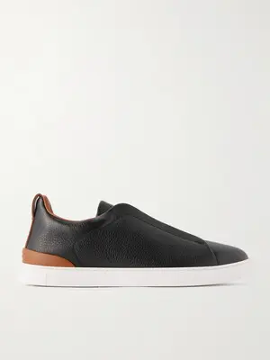 Zegna Triple Stitch™ Deerskin Slip-on Sneakers - Black