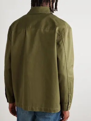 Saint Laurent Logo-embroidered Cotton And Linen-blend Gabardine Overshirt - Green