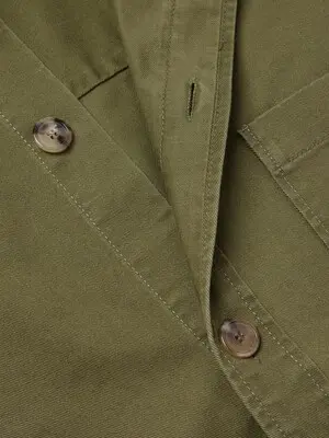 Saint Laurent Logo-embroidered Cotton And Linen-blend Gabardine Overshirt - Green