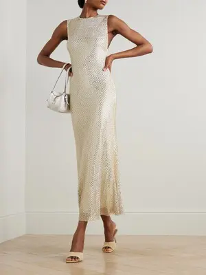 SELF-PORTRAIT Crystal-embellished Stretch-mesh Maxi Dress