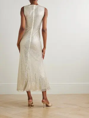 SELF-PORTRAIT Crystal-embellished Stretch-mesh Maxi Dress