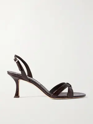JIMMY CHOO Elsy 70 Croc-effect Leather Slingback Sandals - Brown