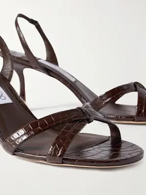 JIMMY CHOO Elsy 70 Croc-effect Leather Slingback Sandals - Brown