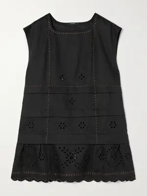 Vita Kin Gigi Topstitched Broderie Anglaise Linen Tank