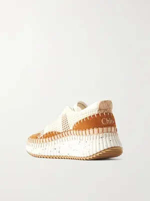 Chloé Nama Embroidered Suede And Recycled-mesh Sneakers - Neutrals