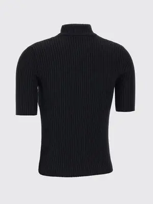 COURREGES Ribbed High Neck Short Sleeve Sweater - Black