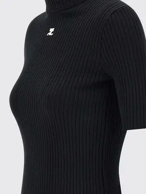 COURREGES Ribbed High Neck Short Sleeve Sweater - Black