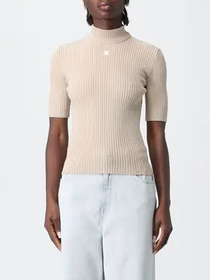 COURREGES Ribbed High Neck Short Sleeve Sweater - Hazel