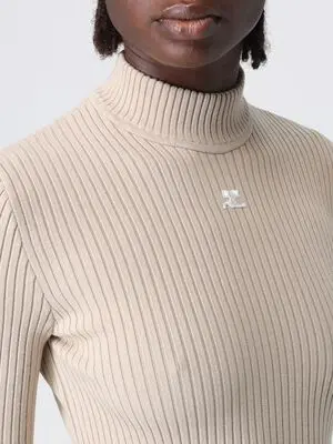 COURREGES Ribbed High Neck Short Sleeve Sweater - Hazel