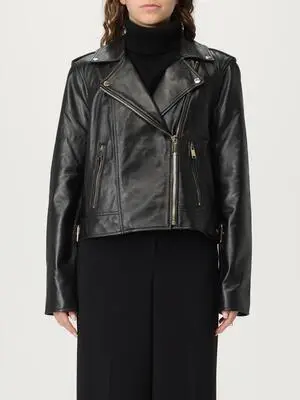 Michael Kors Slim Fit Studded Lamb Leather Biker Jacket - Black