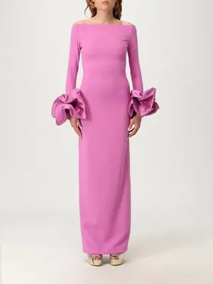 Solace London Off-the-shoulder Gown With Dramatic Sleeves - Fuchsia