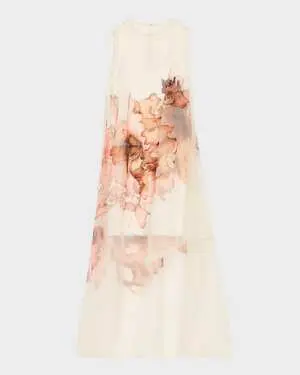 JASON WU Floral Print Organza Asymmetric Gown