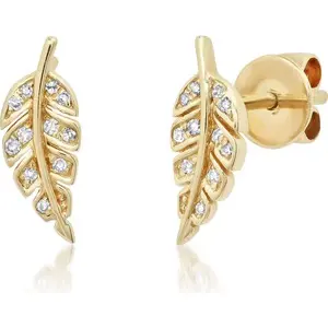 ELLIOT YOUNG Leaf 14k Diamond Stud Earrings - Gold
