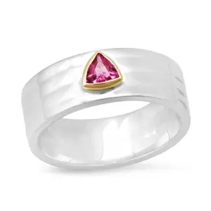 ELLIOT YOUNG Liquid Metal Sterling Silver Band Ring With Gemstone - Pink Tourmaline